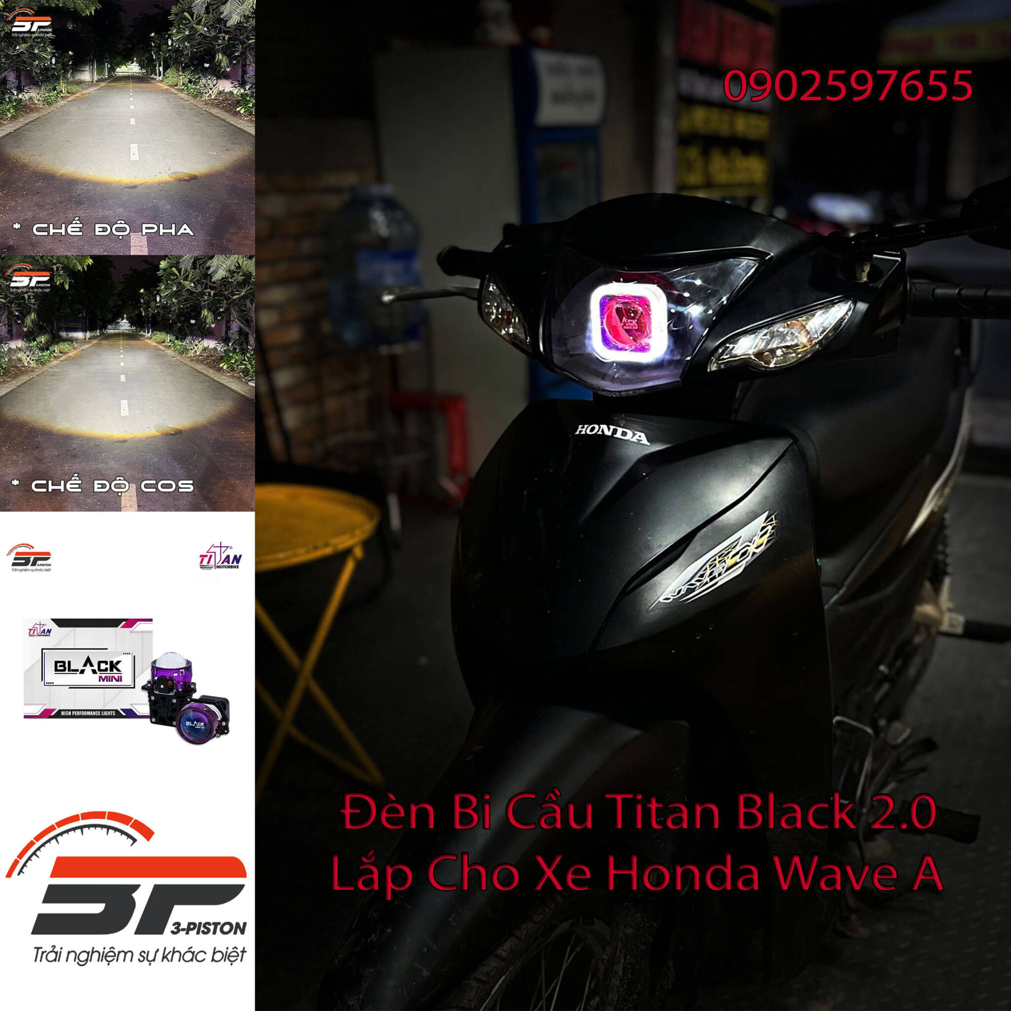 Đèn 2.0 Xe Wave A - Titan Black Mini Vu