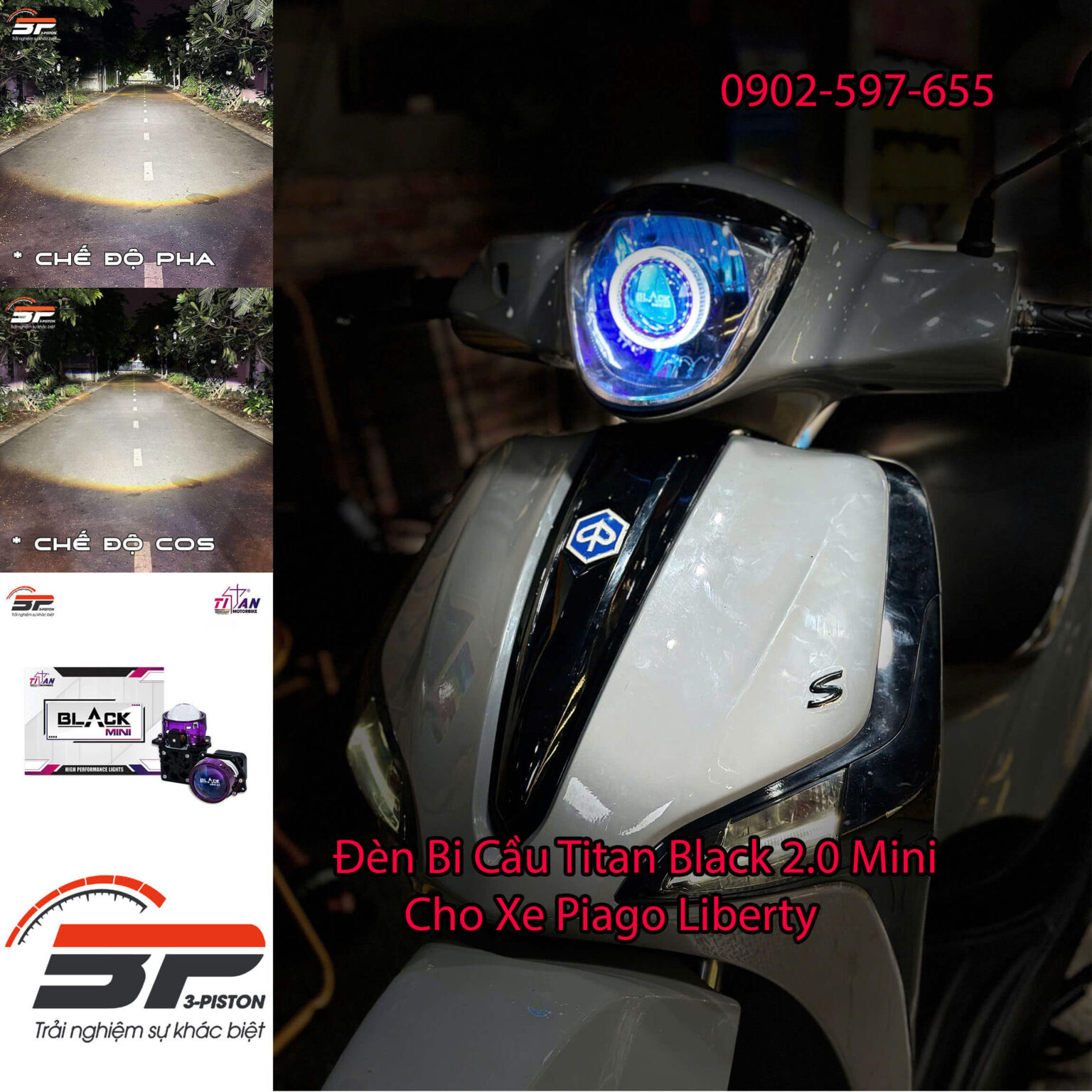 Đèn Bi Cầu Xe Liberty - Titan Black mini 2.0