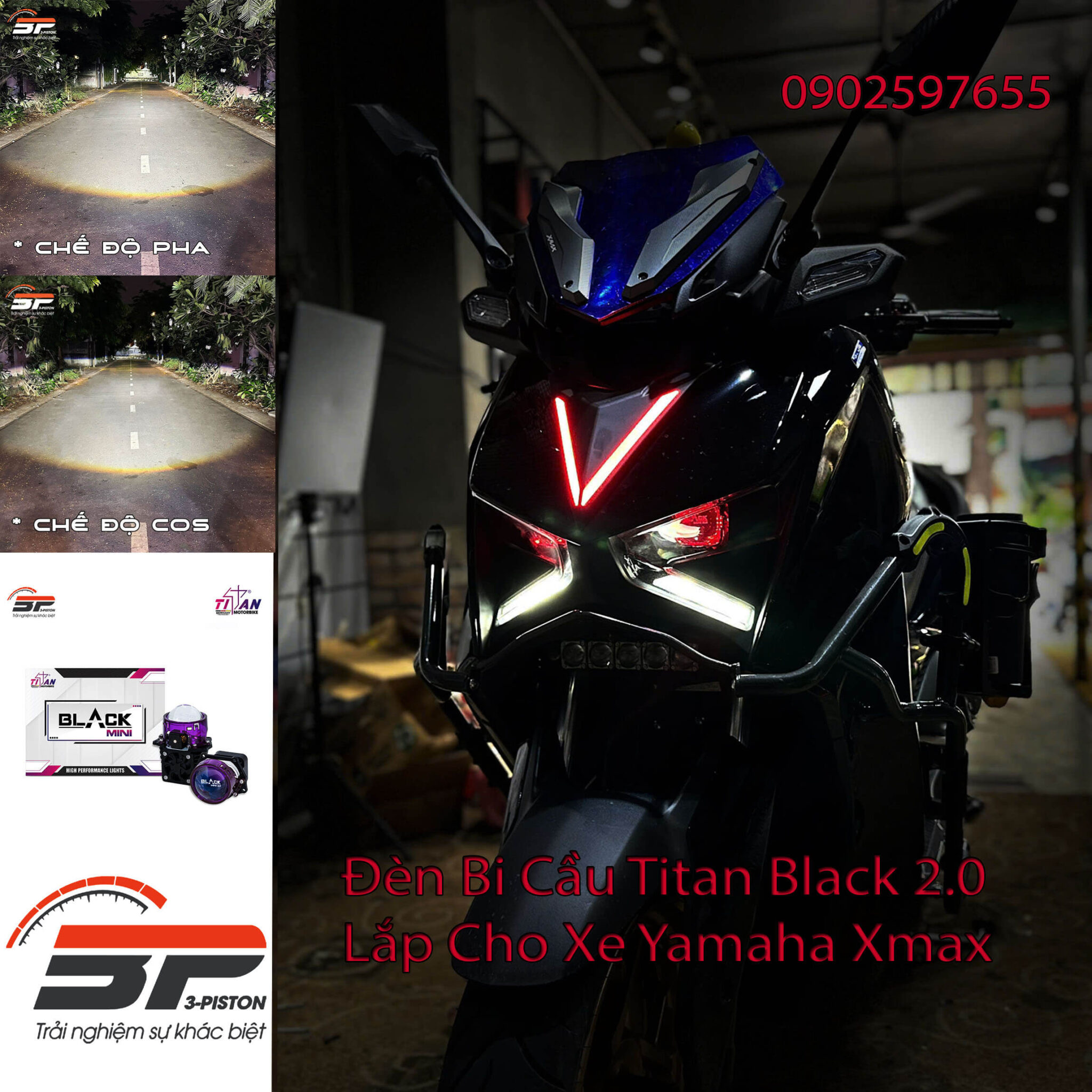 Đèn Mini 2.0 - Titan Black Cho Xe Yamaha Xmax 350i